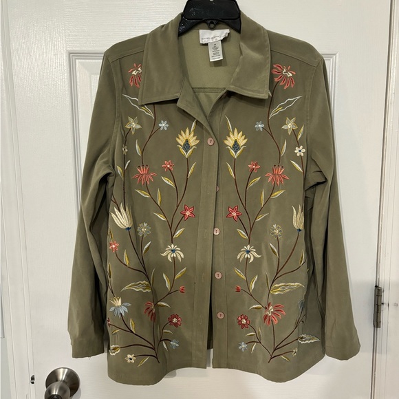 Susan Graver | Jackets & Coats | Floral Embroidered Green Jacket | Poshmark